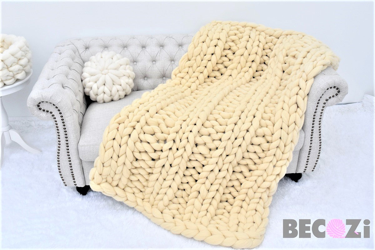 Merino Wool Blanket, Double Ribbing Pattern – BeCozi